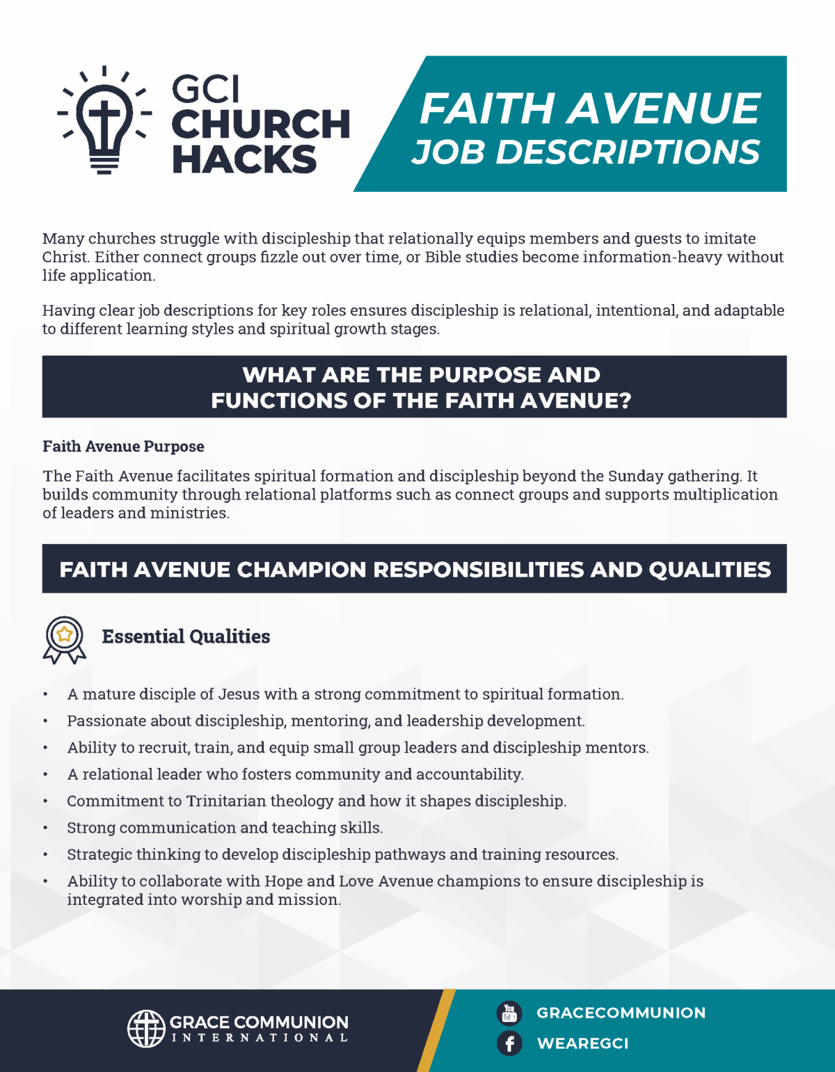 Church Hack—Faith Avenue Job Descriptions – GCI Equipper